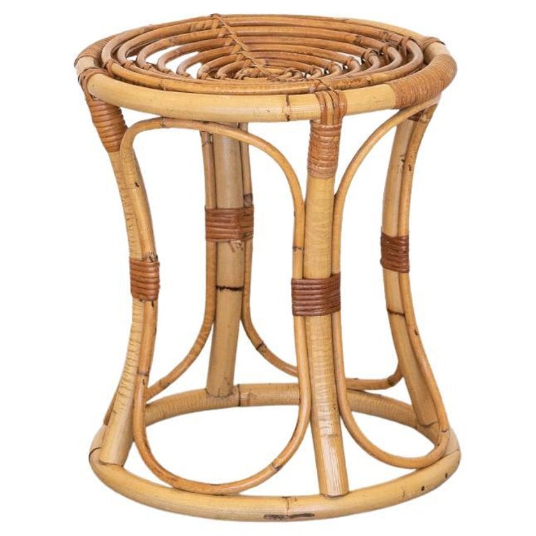 Italian Rattan and Bamboo Stool For Sale at 1stDibs