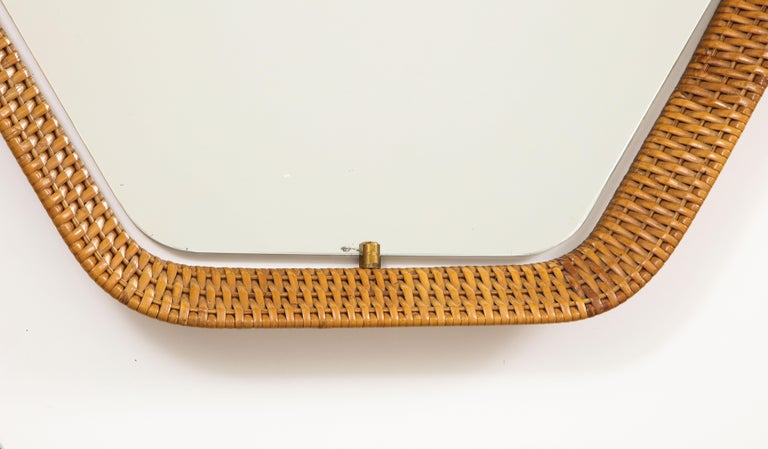 Italian Rattan and Brass Hexagon Shaped Mirror by Cantu, 1950s For Sale ...