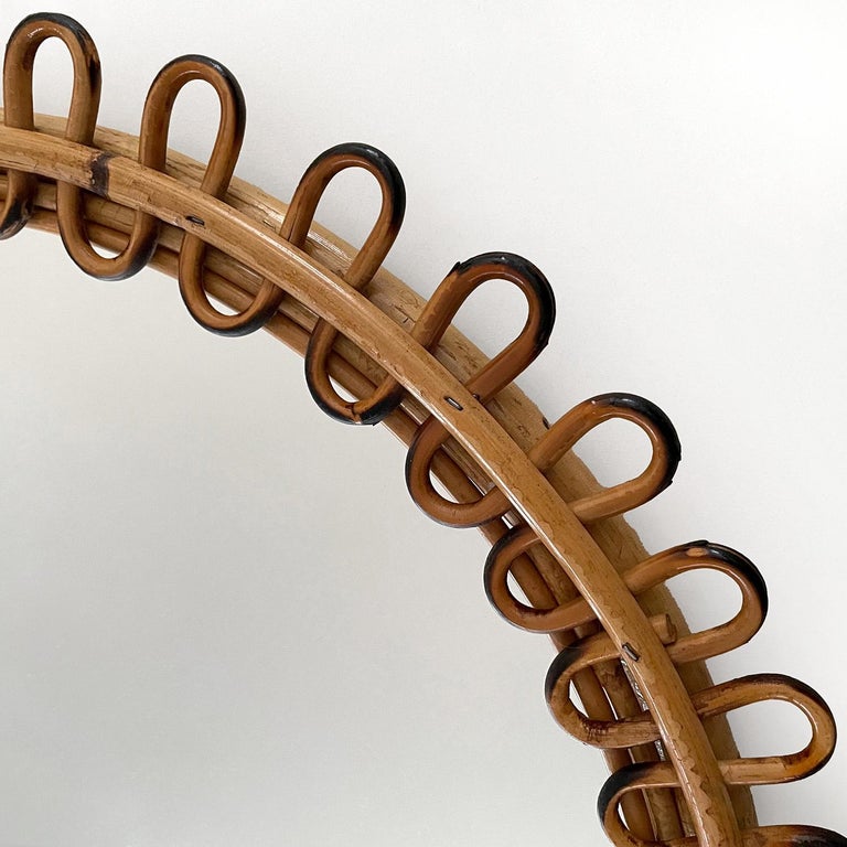 Italian Rattan Circular Mirror For Sale at 1stDibs