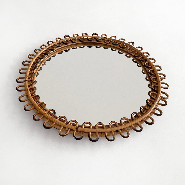 Italian Rattan Circular Mirror For Sale at 1stDibs