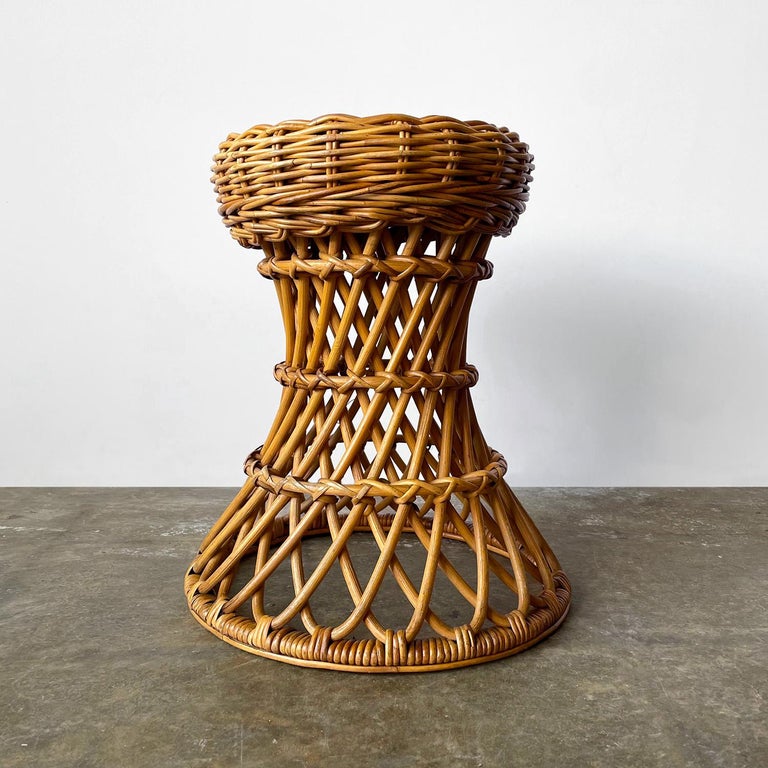 Italian Rattan Hourglass Stool For Sale at 1stDibs