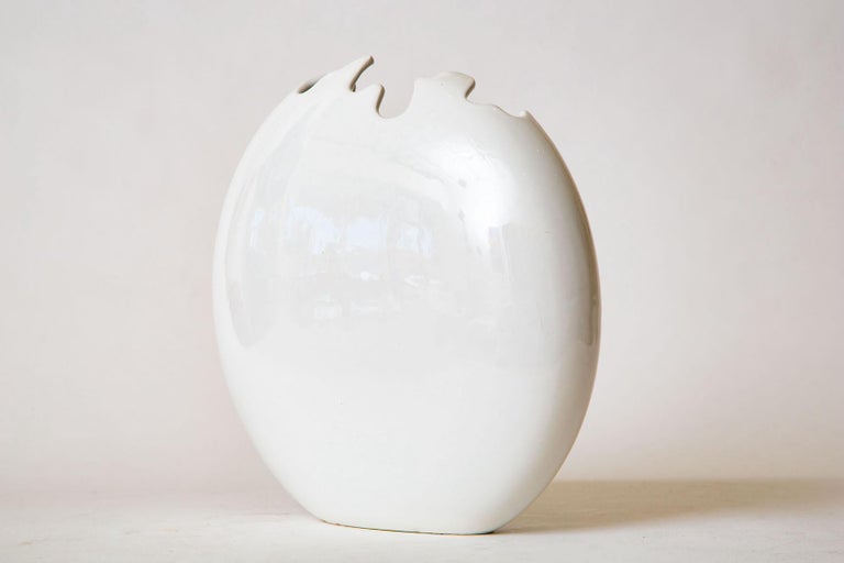 Italian Raymor White Ceramic Cut Out Sculptural Vase or Vessel Vintage ...