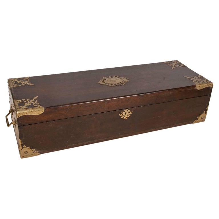 Italian Rectangular Wooden Box with Metal Decorations and Inscription ...