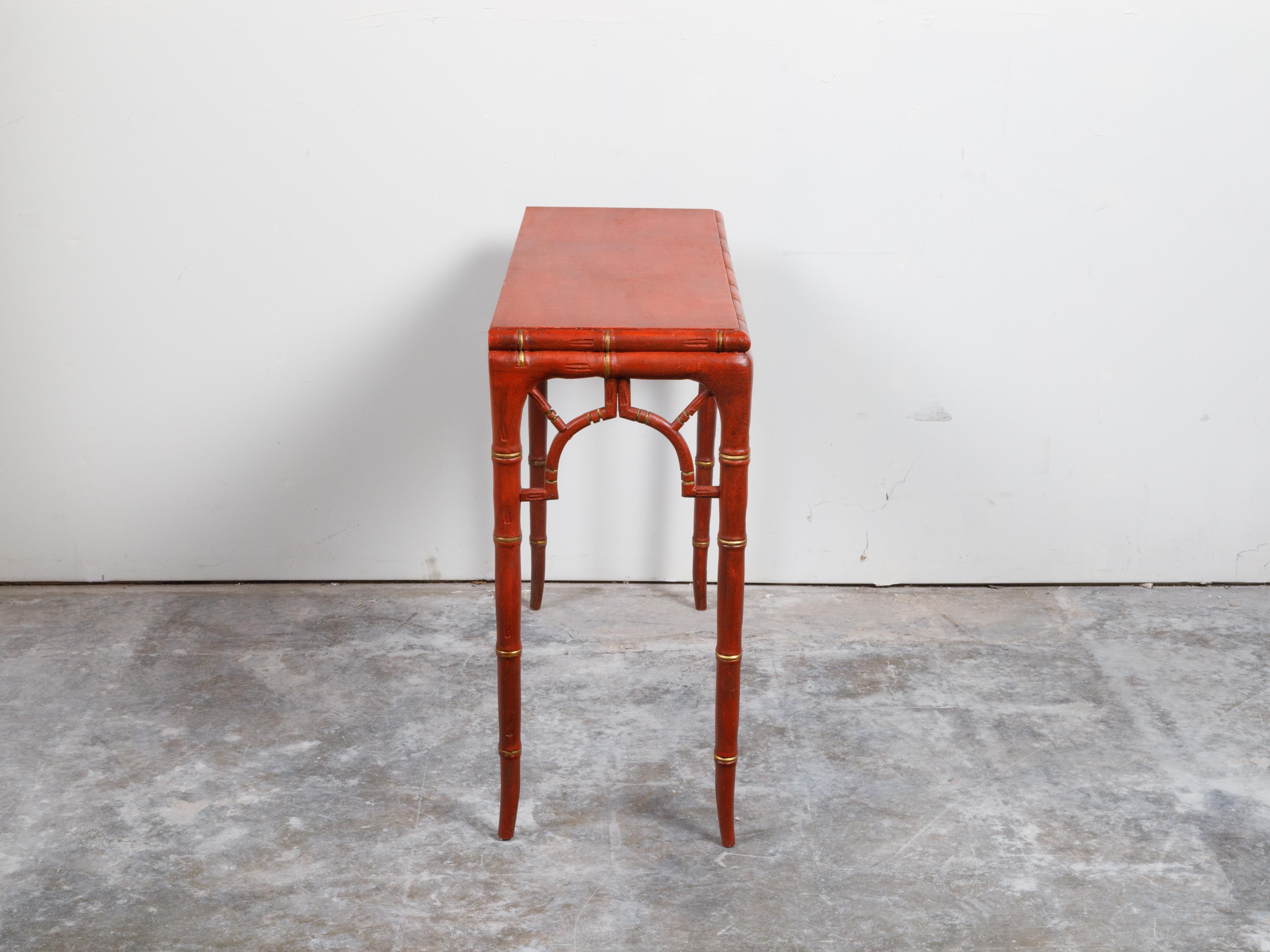 Italian Red and Gold Faux Bamboo Console Table with Arching Spandrels ...