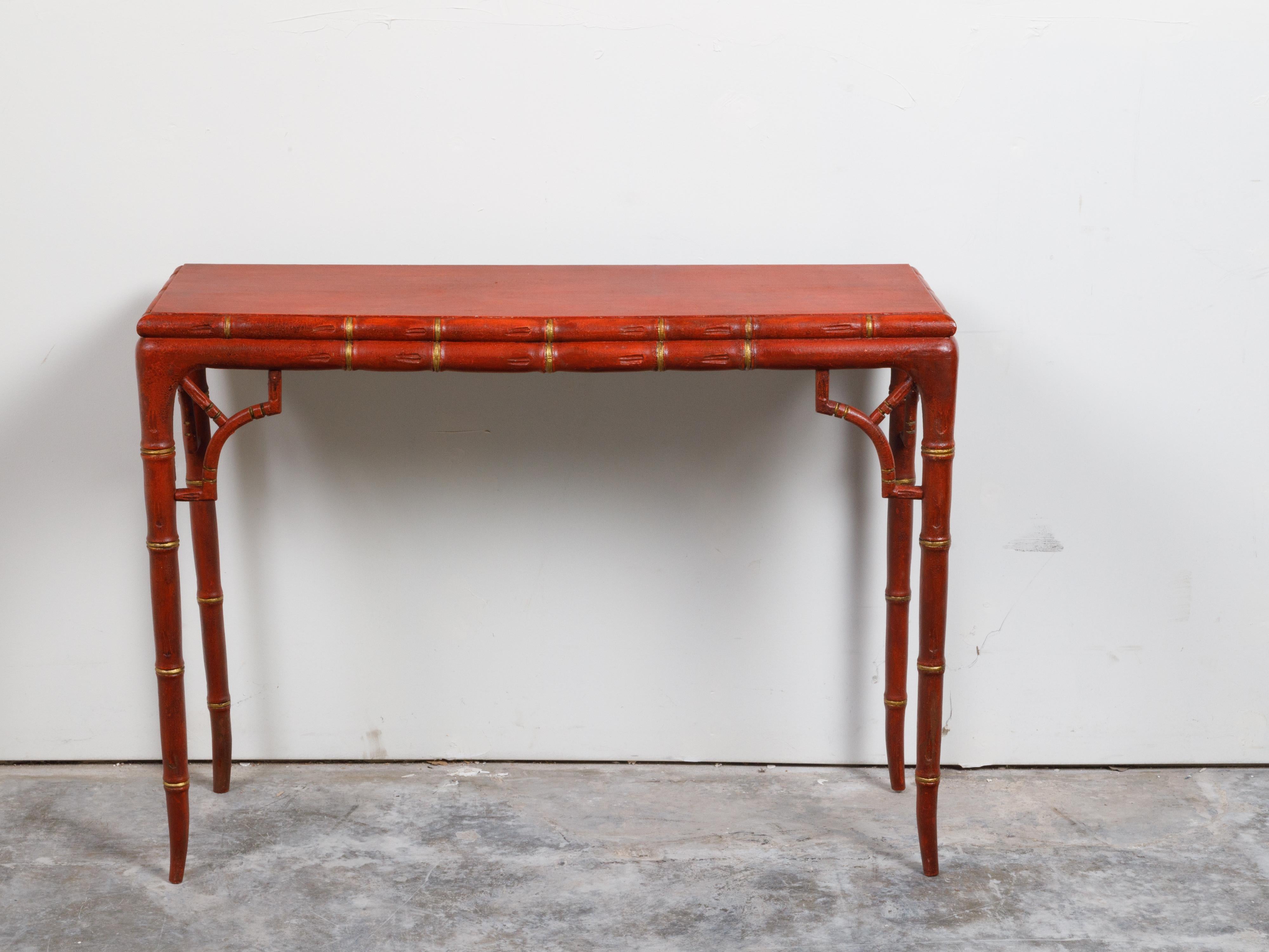 Italian Red and Gold Faux Bamboo Console Table with Arching Spandrels ...