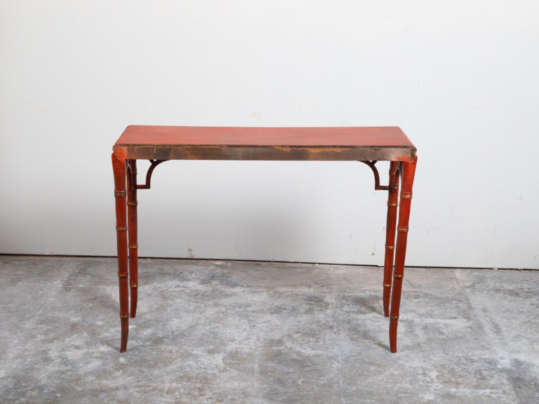 Italian Red and Gold Faux Bamboo Console Table with Arching Spandrels ...