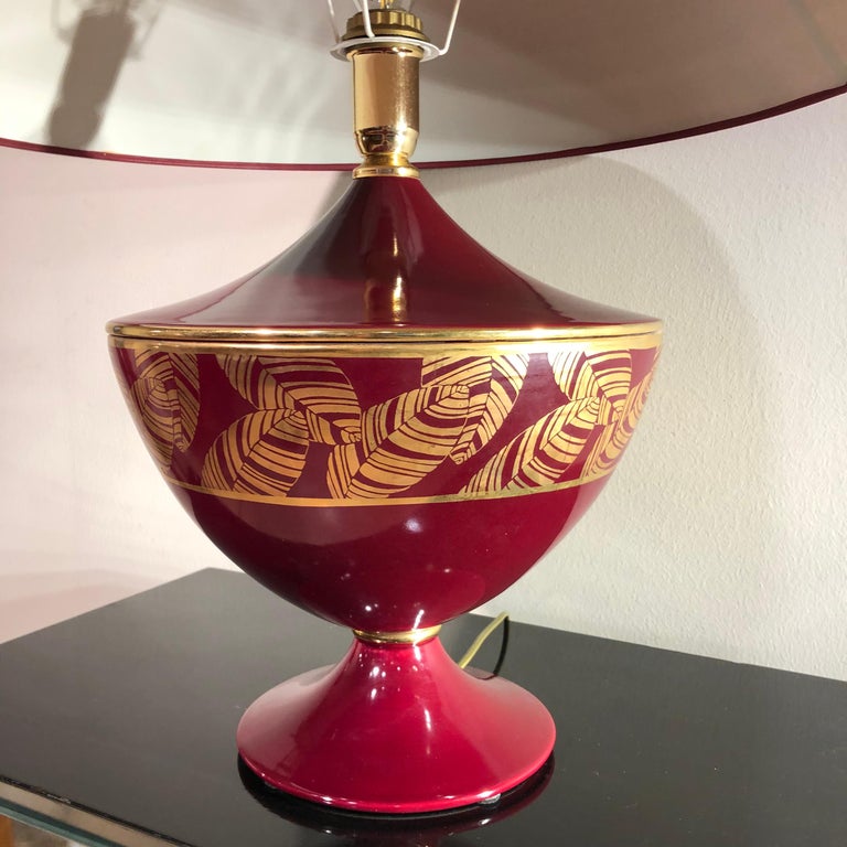 Italian Red and Gold Floral Details Ceramic Table Lamps, 1980s Bosa ...