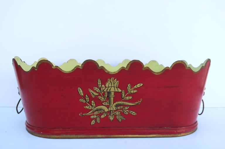 Italian Red and Gold Tole Planter Cachepot Jardiniere with Lion Head ...