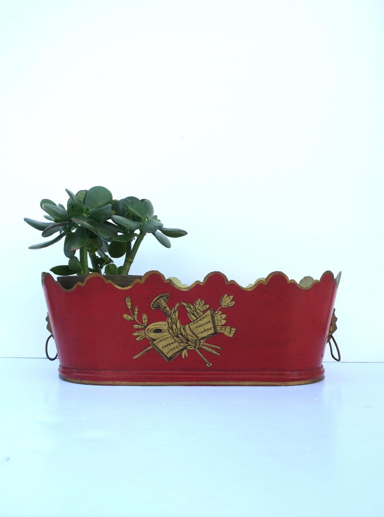 Italian Red and Gold Tole Planter Cachepot Jardiniere with Lion Head ...