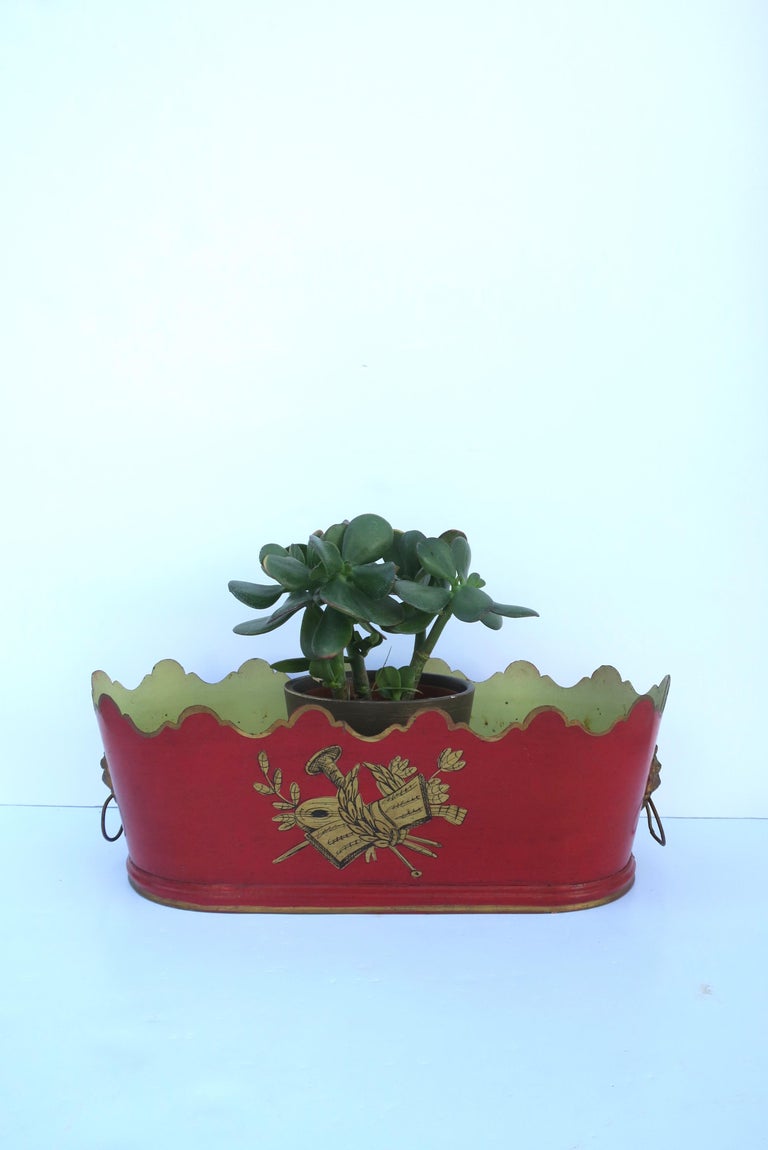 Italian Red and Gold Tole Planter Cachepot Jardiniere with Lion Head ...