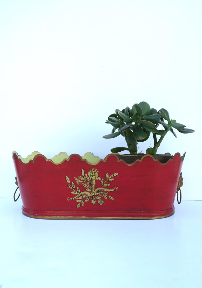 Italian Red and Gold Tole Planter Cachepot Jardiniere with Lion Head ...