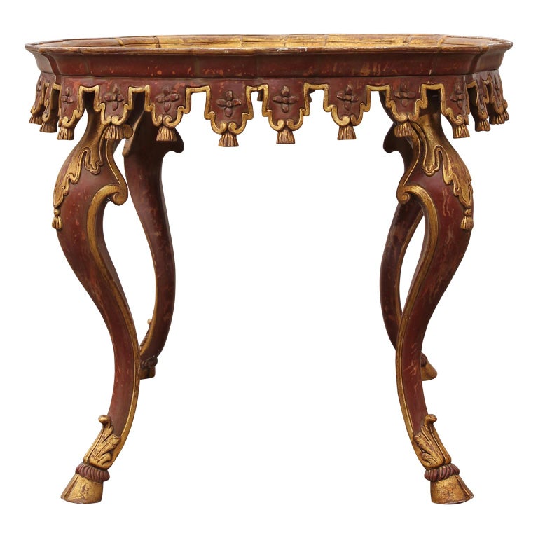 Italian Red and Parcel-Gilt Carved Tassel Tea Height Tray Table Oval at ...