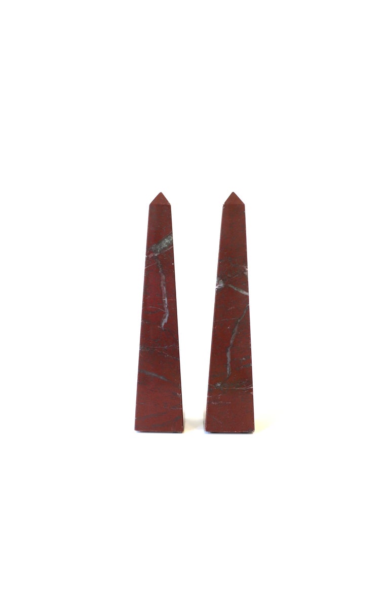 Italian Red Burgundy Marble Obelisks, Pair For Sale at 1stDibs
