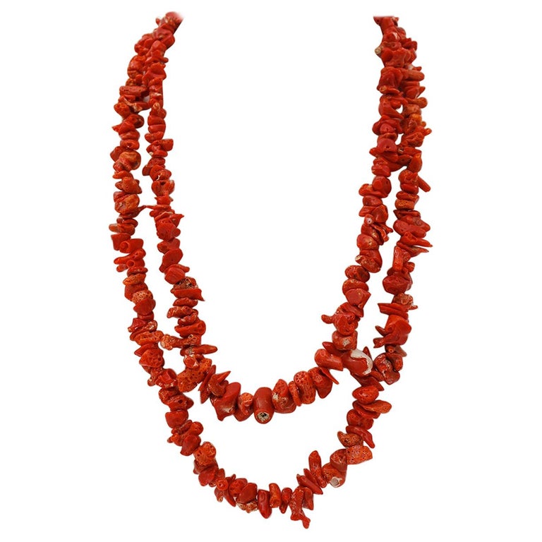 Italian Red Coral, Multi-Strands Necklace at 1stDibs
