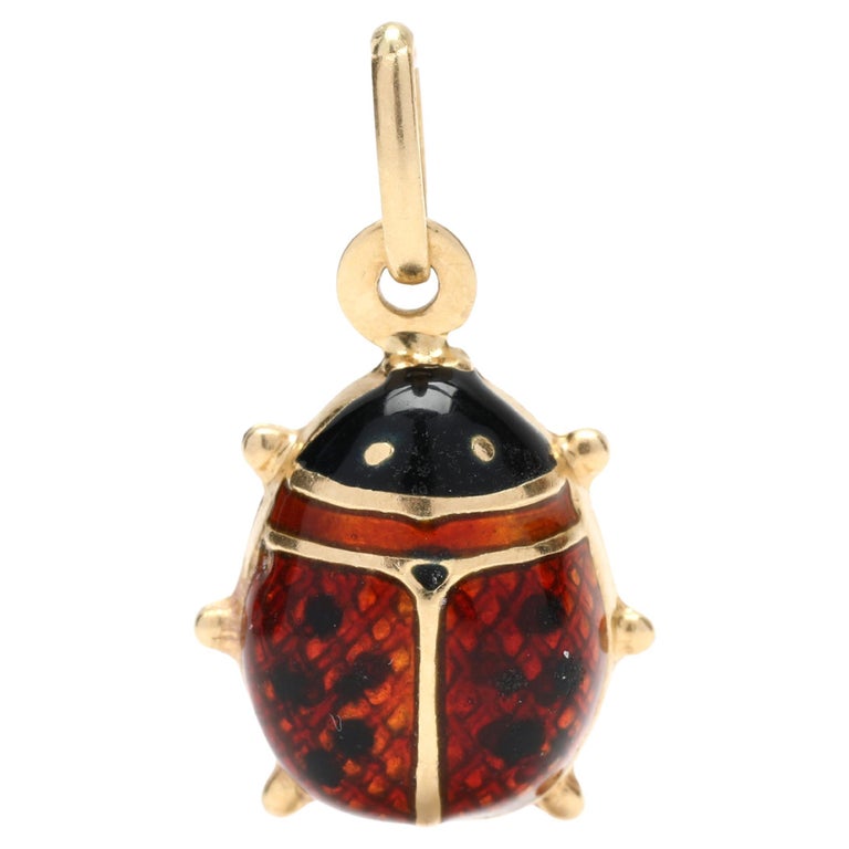 Italian Red Enamel Ladybug Charm, 18K Yellow Gold, Small Gold For Sale ...