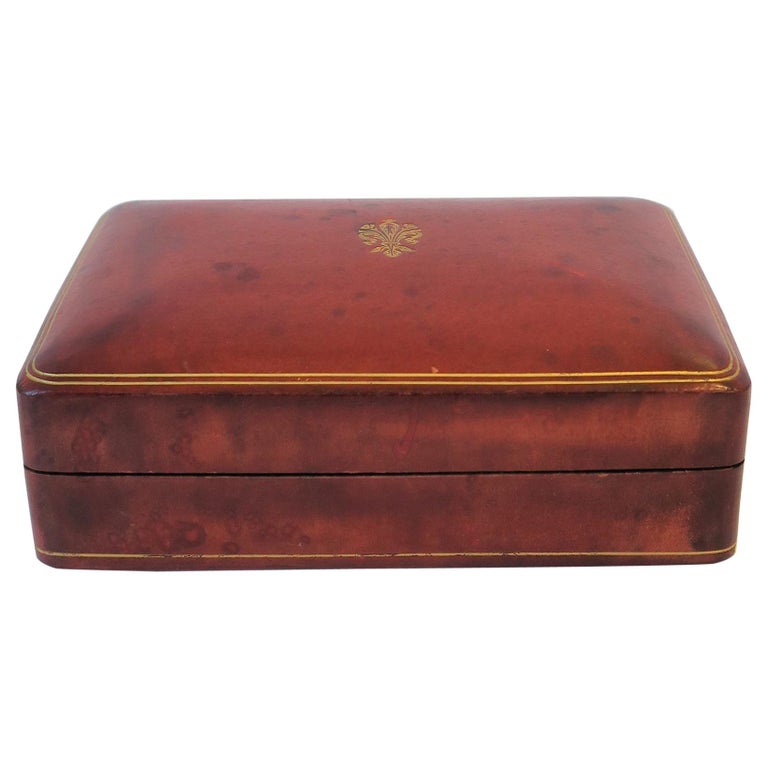 Italian Red Burgundy and Gold Leather Box at 1stDibs