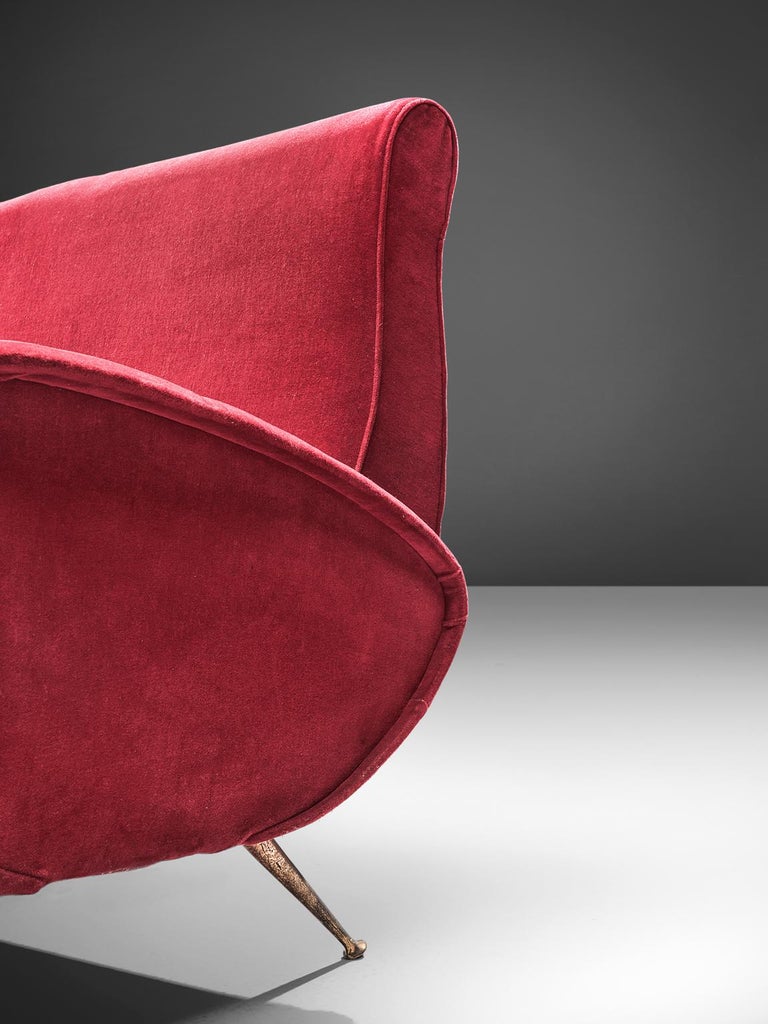 Italian Red Velvet Settee, circa 1950 For Sale at 1stDibs