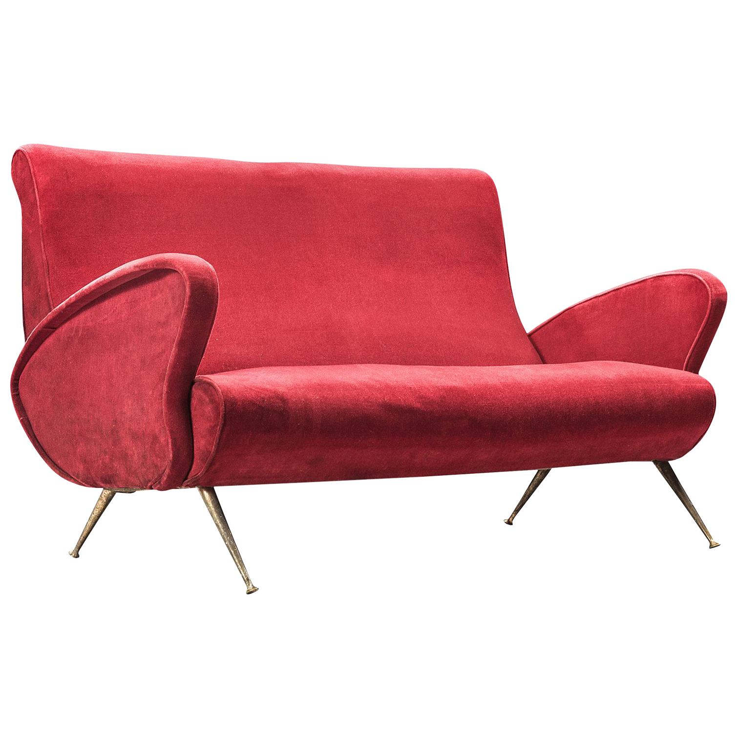 Italian Red Velvet Settee, circa 1950 For Sale at 1stDibs