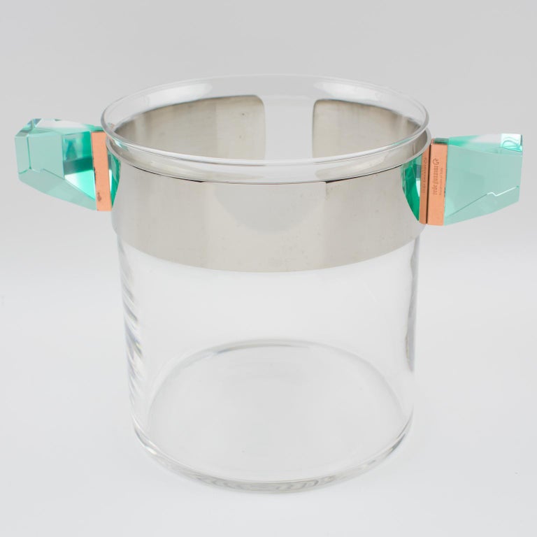 Rede Guzzini Silver Plate Lucite Martini Pitcher Ice Bucket Set at 1stDibs