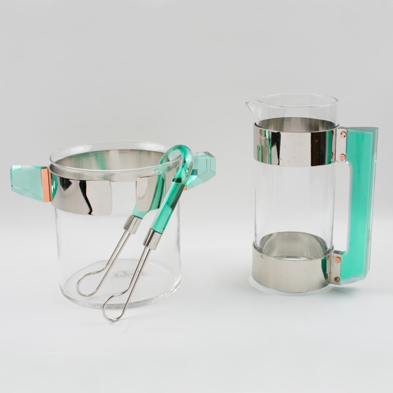Rede Guzzini Silver Plate Lucite Martini Pitcher Ice Bucket Set at 1stDibs