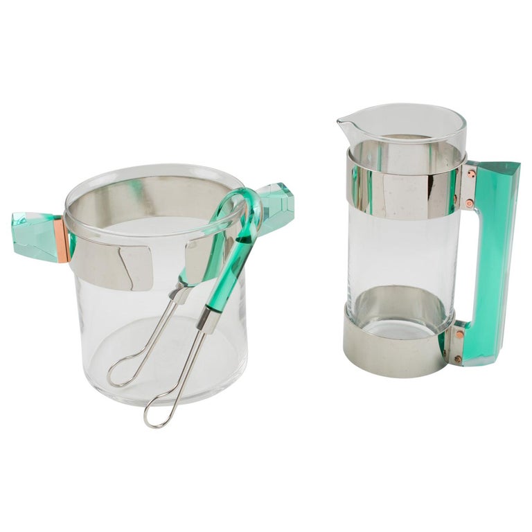 Rede Guzzini Silver Plate Lucite Martini Pitcher Ice Bucket Set at 1stDibs