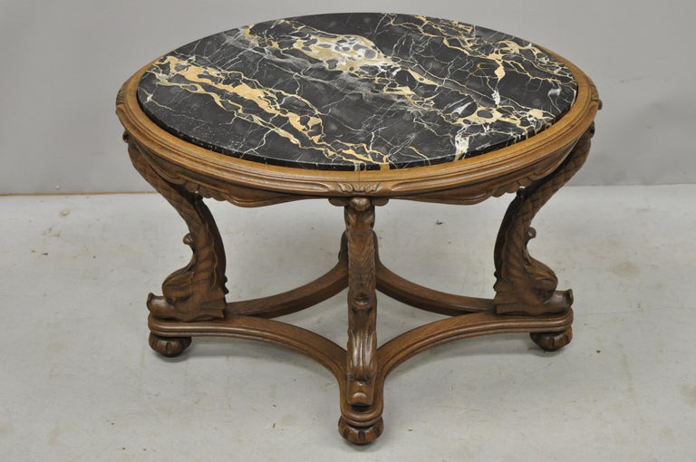 Italian Regency Serpent Carved Pedestal Marble-Top Small Coffee Side ...