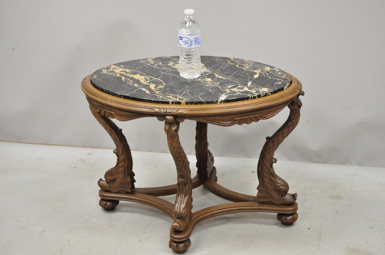 Italian Regency Serpent Carved Pedestal Marble-Top Small Coffee Side ...