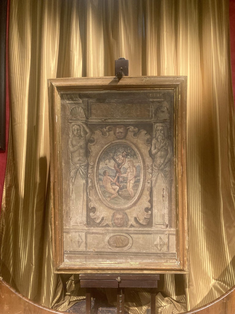 Italian Renaissance 16th Century Egg Tempera Fresco on Canvas, Adam and ...