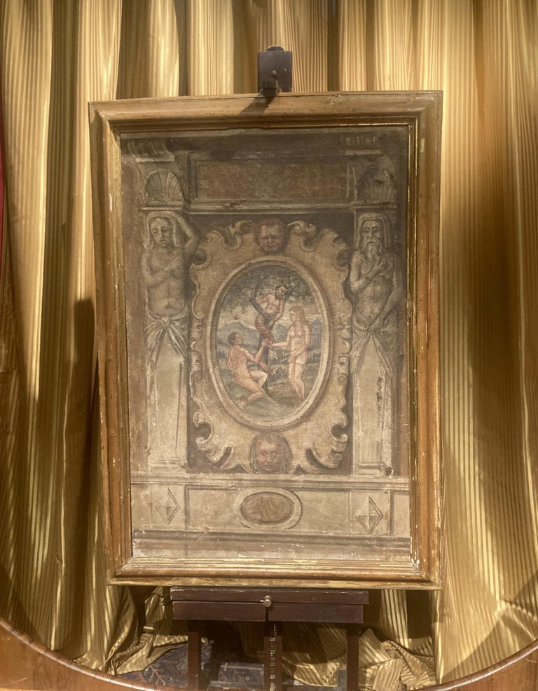 Italian Renaissance 16th Century Egg Tempera Fresco on Canvas, Adam and ...