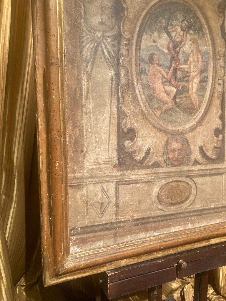Italian Renaissance 16th Century Egg Tempera Fresco on Canvas, Adam and ...