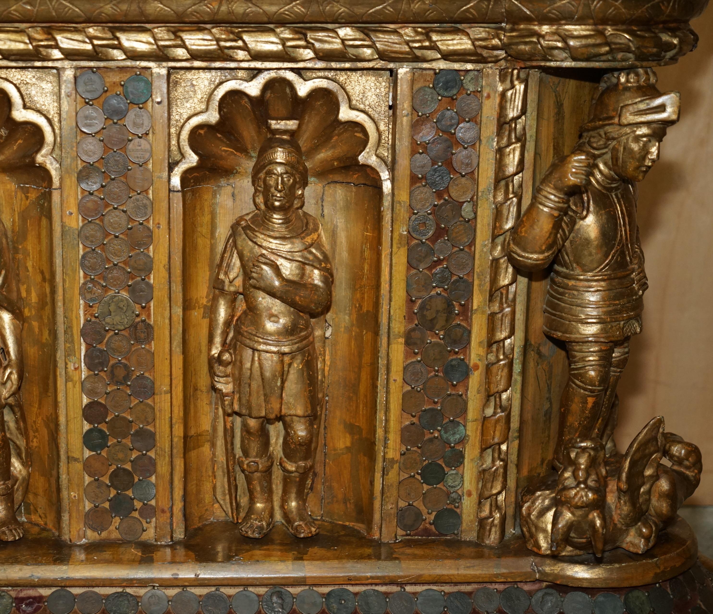 ITALIAN RENAISSANCE 1860 COINED GiLTWOOD CASSONE TRUNK ARMORIAL COAT OF ...