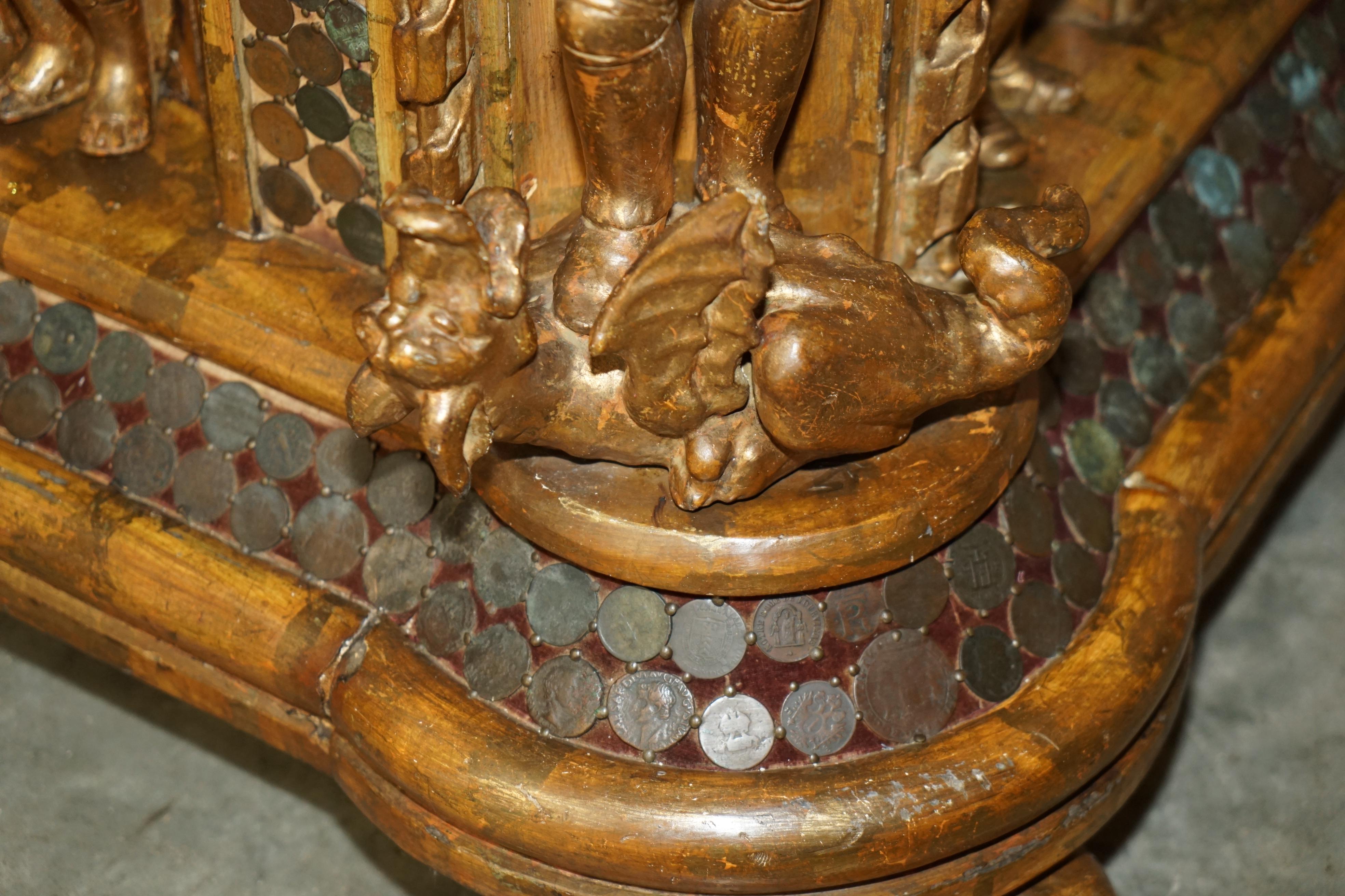 ITALIAN RENAISSANCE 1860 COINED GiLTWOOD CASSONE TRUNK ARMORIAL COAT OF ...