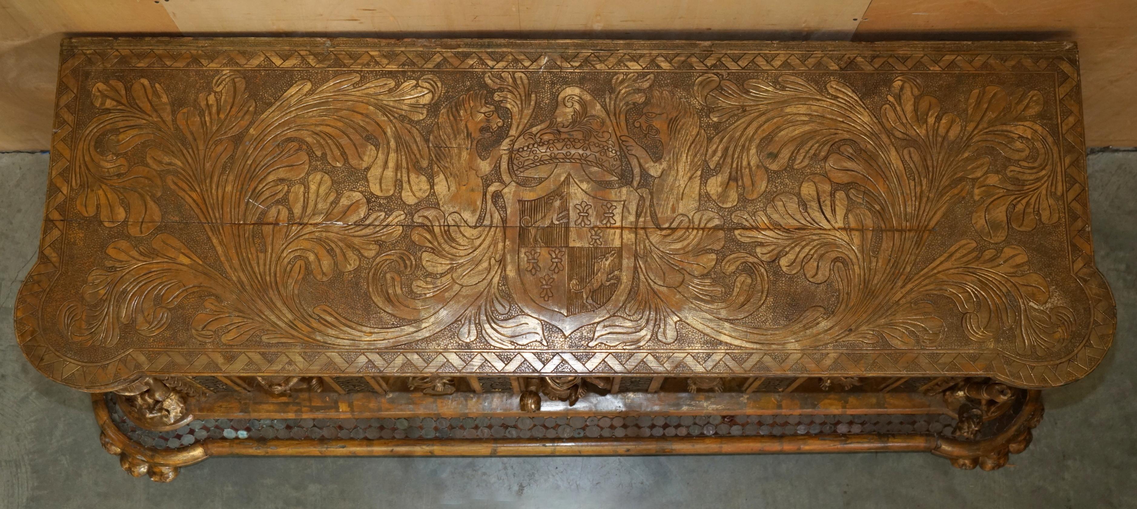 ITALIAN RENAISSANCE 1860 COINED GiLTWOOD CASSONE TRUNK ARMORIAL COAT OF ...