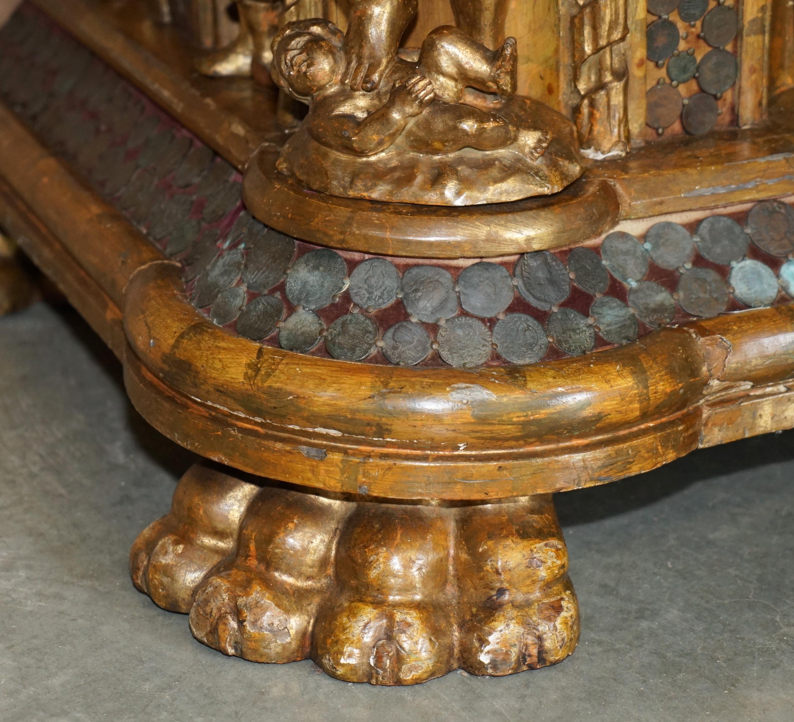 ITALIAN RENAISSANCE 1860 COINED GiLTWOOD CASSONE TRUNK ARMORIAL COAT OF ...