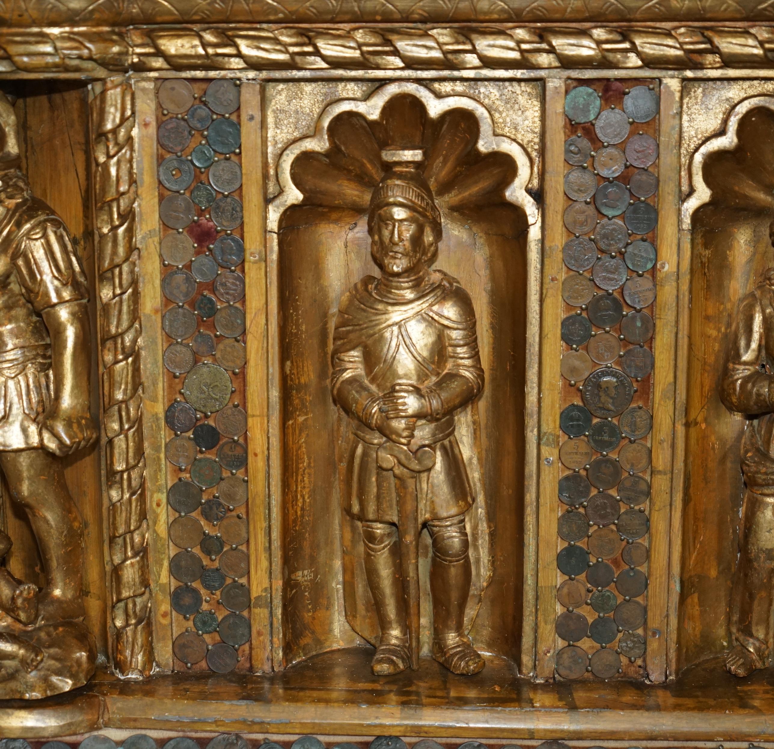 ITALIAN RENAISSANCE 1860 COINED GiLTWOOD CASSONE TRUNK ARMORIAL COAT OF ...