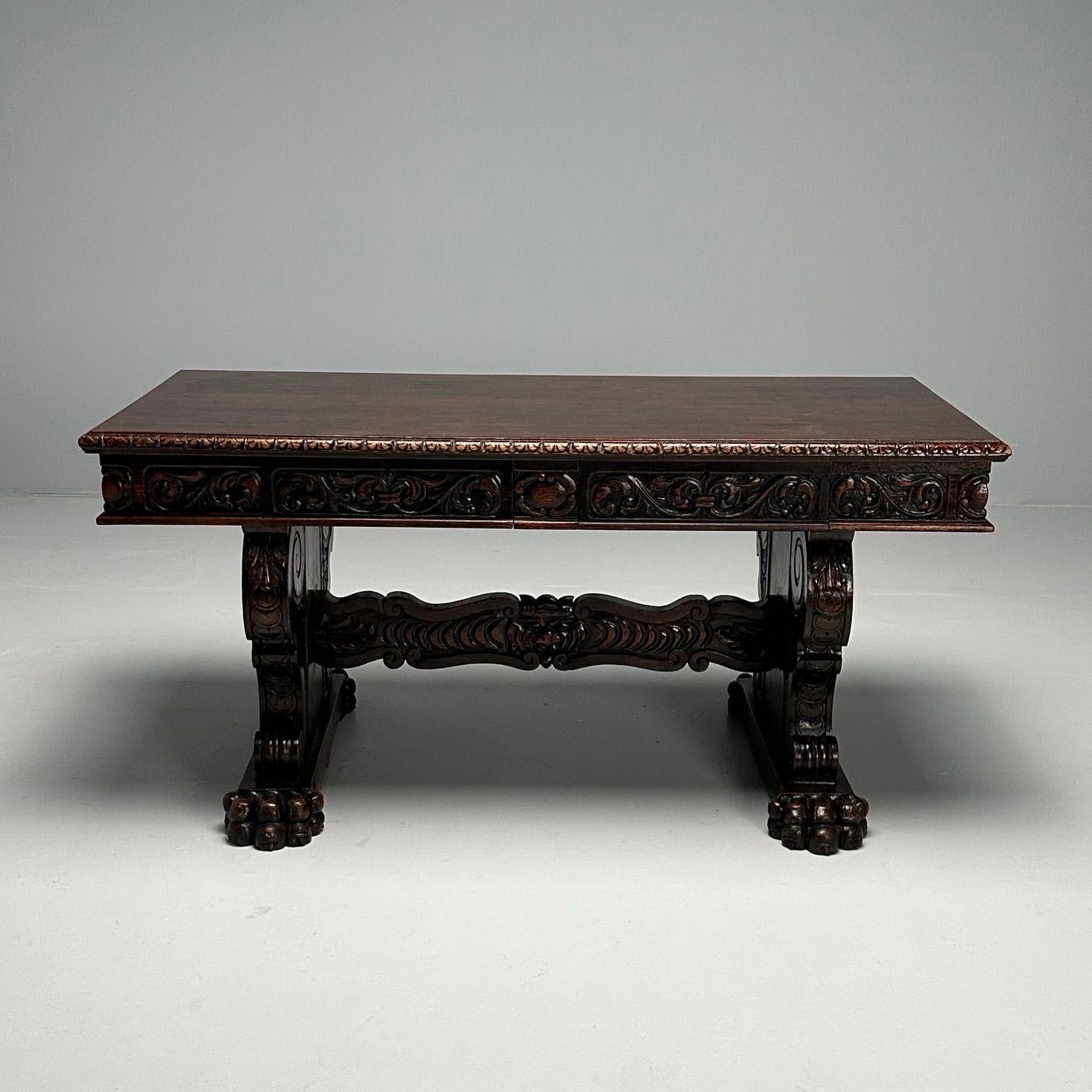Italian Renaissance, Desk or Center Table, Walnut, Hand Carved, Italy ...