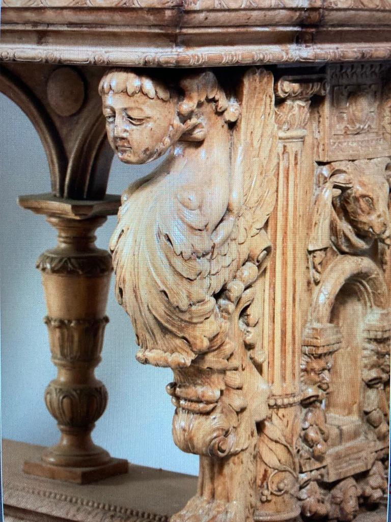 Italian Renaissance Revival Carved Walnut Library Table with Marble Top ...