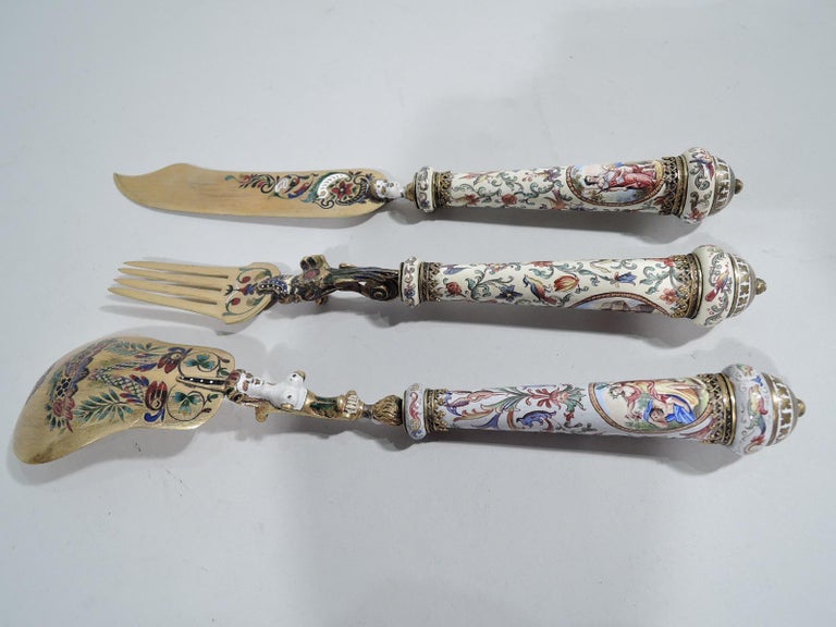 Italian Renaissance Revival Enamel 3-Piece Serving Set For Sale at 1stDibs