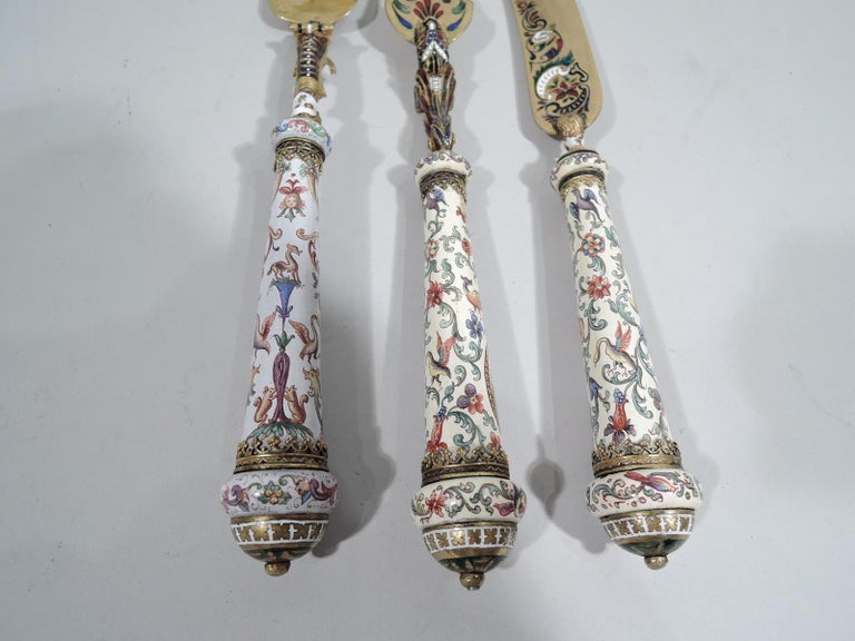 Italian Renaissance Revival Enamel 3-Piece Serving Set For Sale at 1stDibs