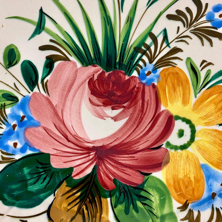 Italian Renaissance Revival Faïence Nove Rose Floral Round Scallop Rim ...