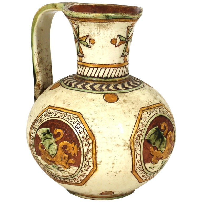 Italian Renaissance Revival Sgraffito Ceramic Pitcher with Dragon Motif ...