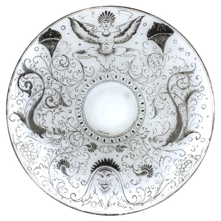 Italian Renaissance Revival Style Painted Glass Charger Plate For Sale ...