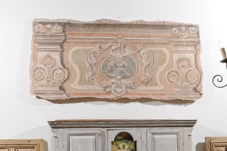Italian Renaissance Style 20th Century Fresco with Cartouche, Mounted ...