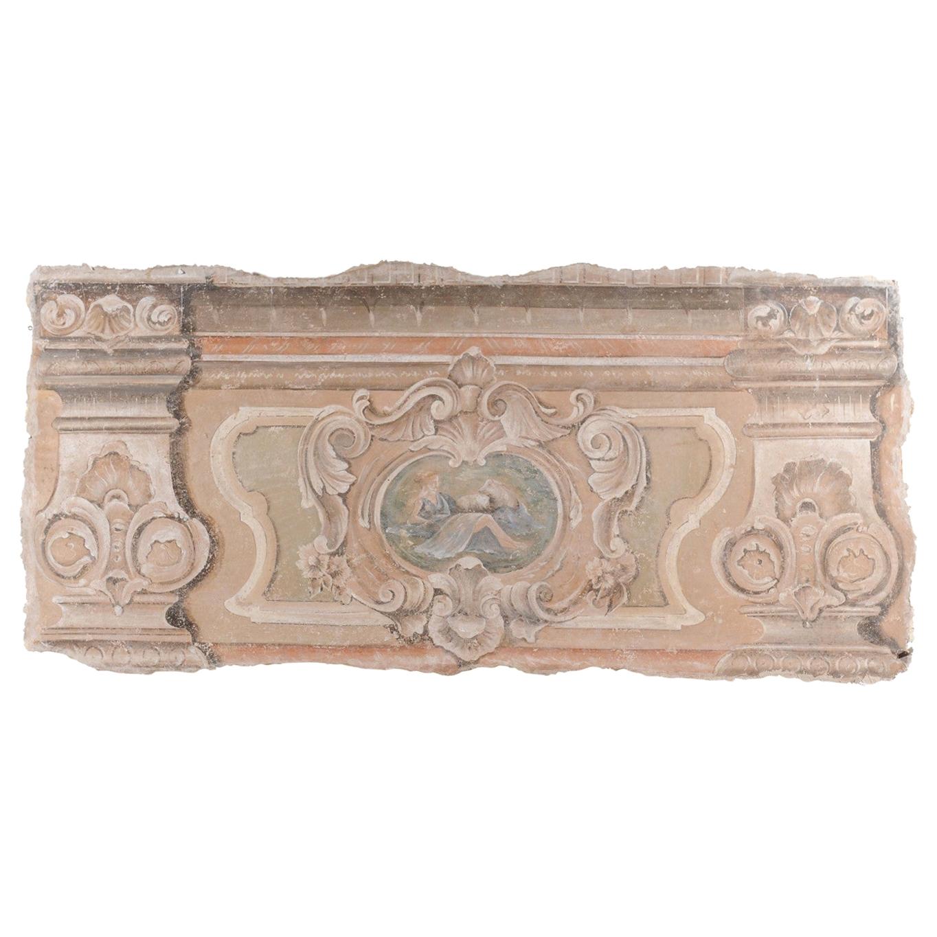 Italian Renaissance Style 20th Century Fresco with Cartouche, Mounted ...