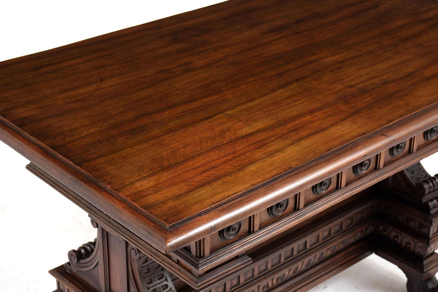Italian Walnut Library Table at 1stDibs | carved wood table