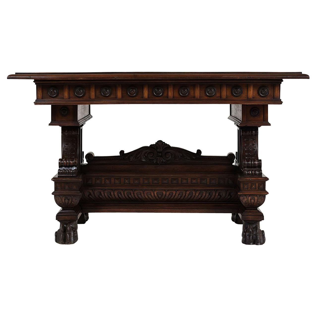 Italian Walnut Library Table at 1stDibs | carved wood table