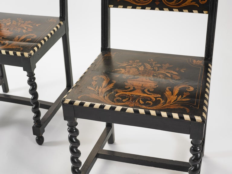 Italian Renaissance Style Inlaid Chairs, 'Pair' For Sale at 1stDibs