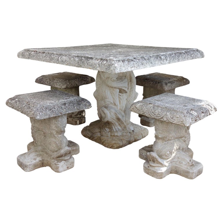Italian Renaissance Style Venetian Grotto Dolphin Cast Stone Table and ...
