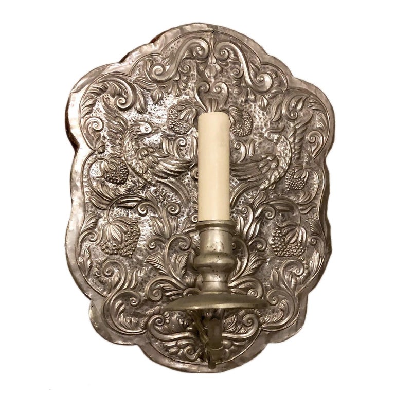 Set of Italian Repoussé Silver Plated Sconces, Sold Per Pair For Sale ...