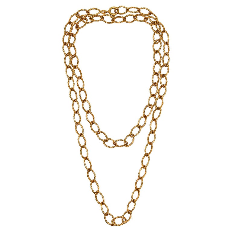 Italian Retro 1970 Modernist Long Chain with Textured Links in 18Kt ...